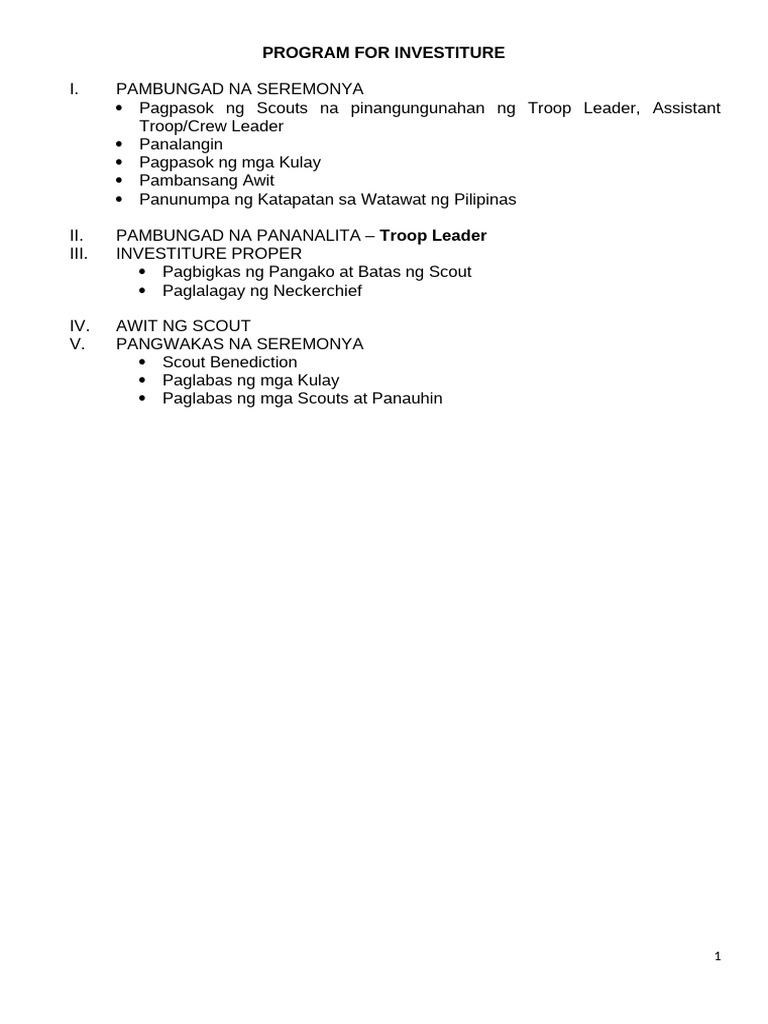 Investiture Script BSP and GSP (Filipino) | PDF | Girl Guiding And Girl ...