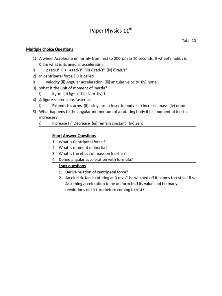 Paper 11th Physics | PDF
