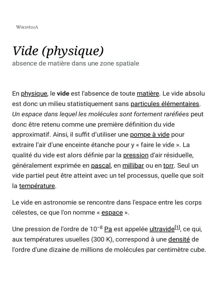 Vide (Physique) - Wikipédia | PDF