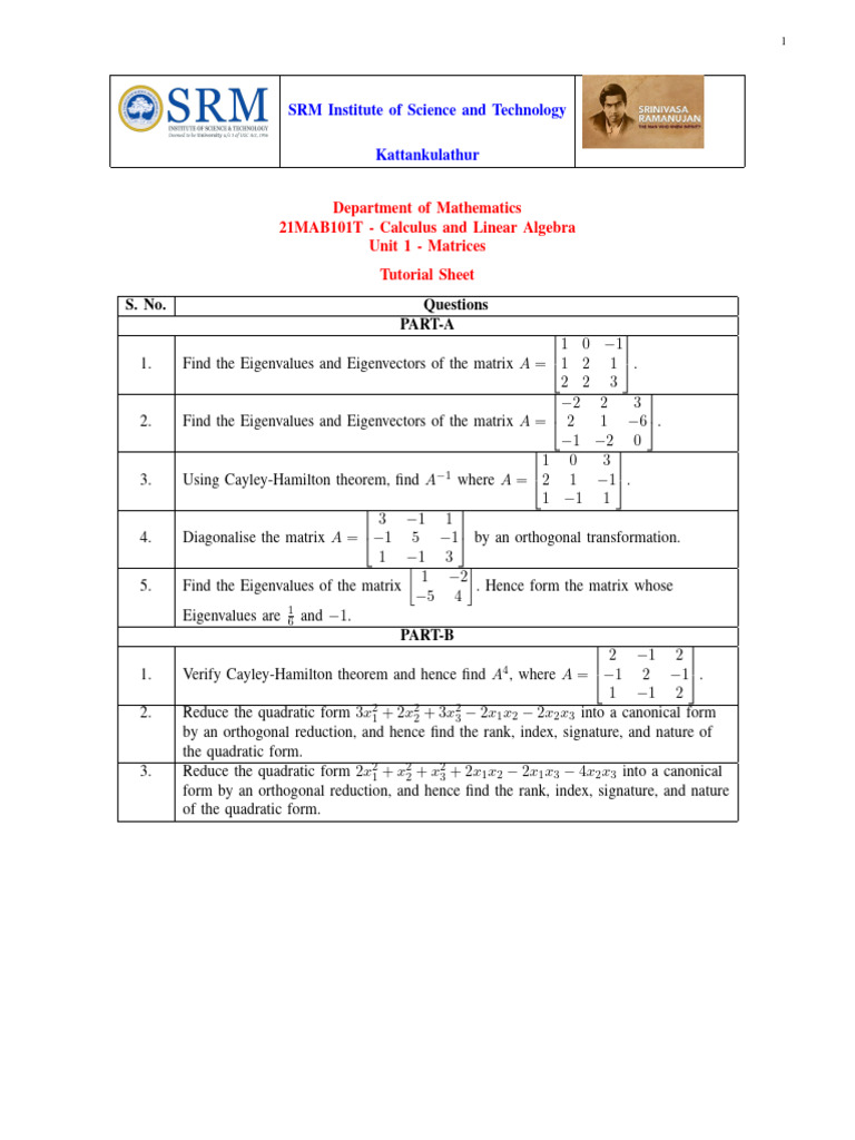 21MAB101T Tutorial Sheet | PDF