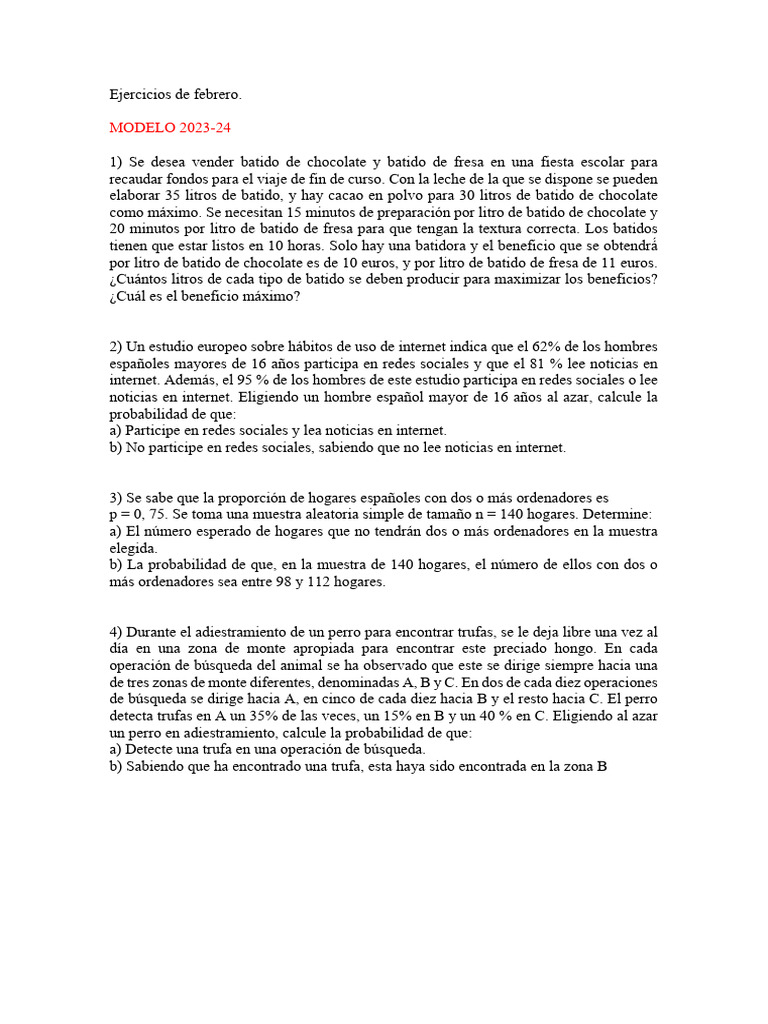 Ejercicios de Repaso Final 1. | PDF