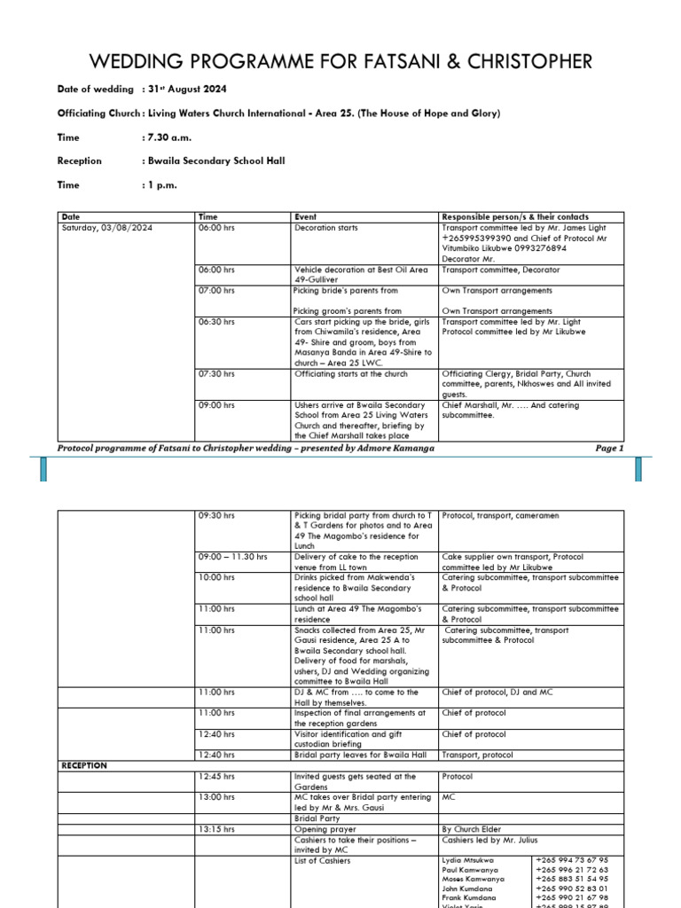 Fatsani & Christopher Wedding Program Revised | PDF
