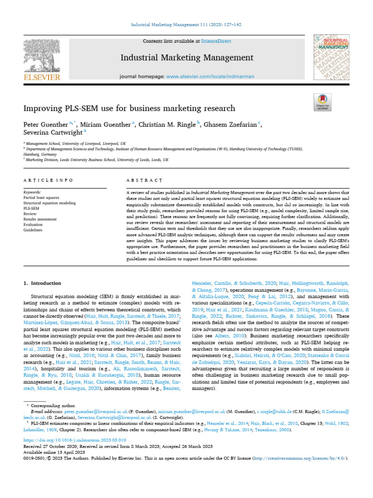 Improving PLS-SEM Use For Business Marketing Research IMI 2023 | PDF