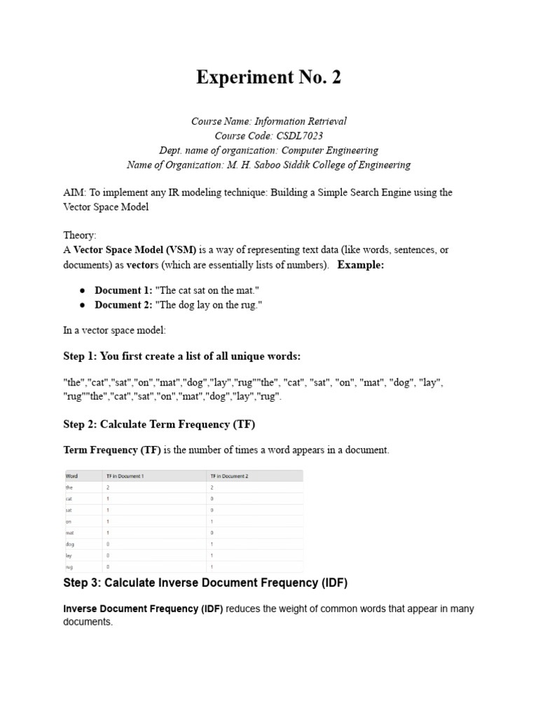To Implement Any IR Modeling Technique: Building A Simple Search Engine Using The Vector Space ...