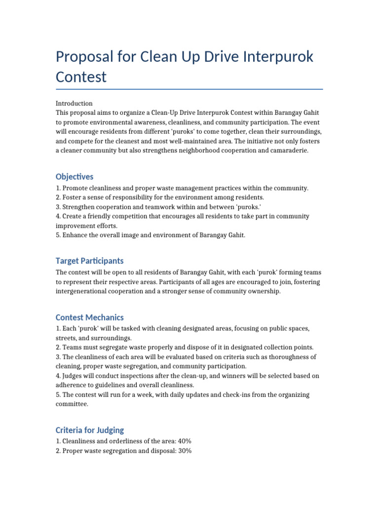 Clean Up Drive Interpurok Contest Proposal | PDF