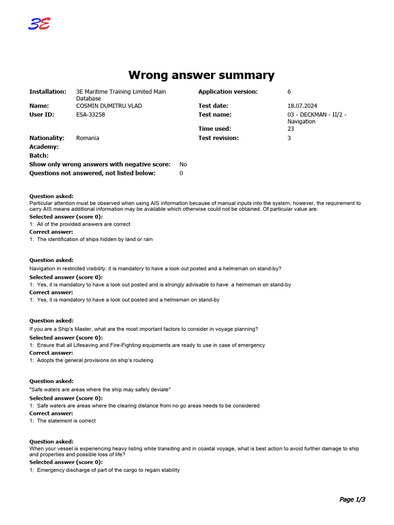 CES Wrong Answer Summary | PDF