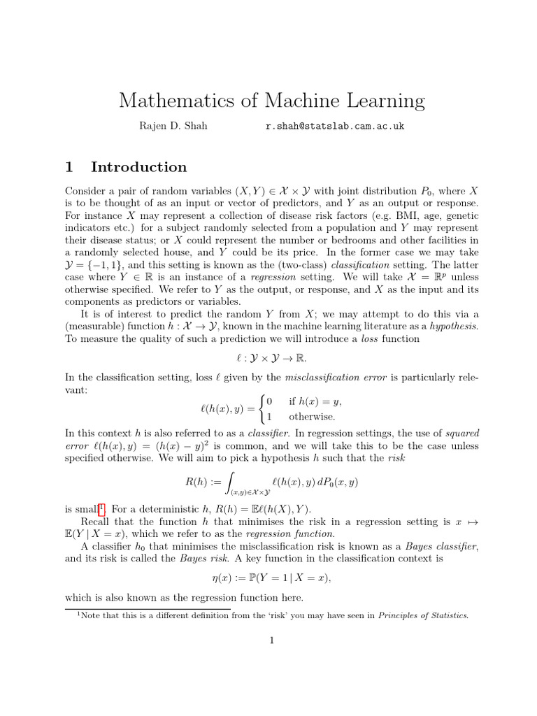 Mathematics of Machine Learning: X, Y P X Y X Y X Y, Y Y X Y X H | PDF