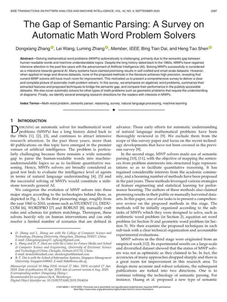 The Gap of Semantic Parsing A Survey On Automatic Math Word Problem Solvers | PDF