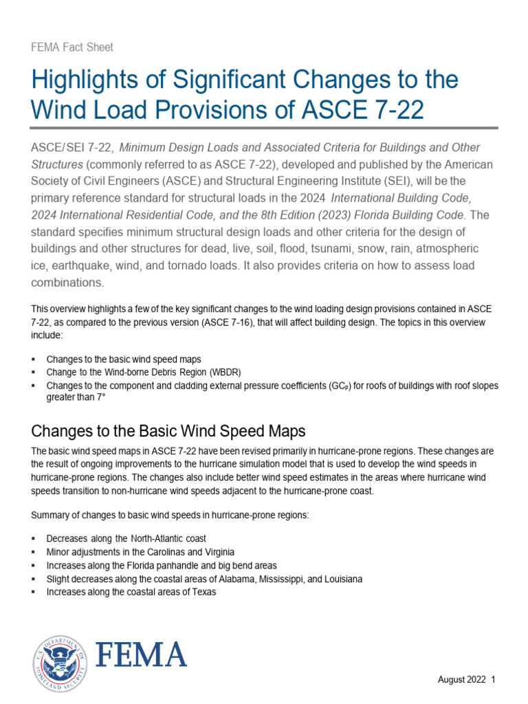 Fema Asce 7 22 Wind Highlights Fact Sheet 2022 | PDF