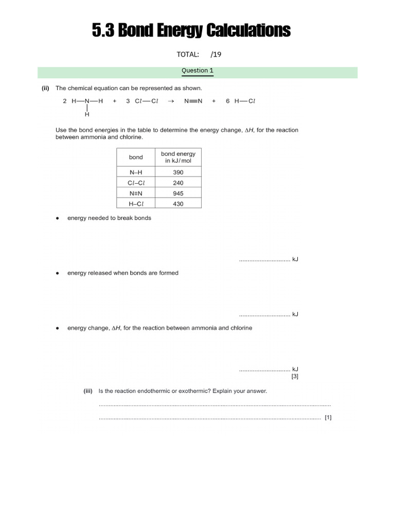 Quest 5.3 Bond Energy Calculations PDF | PDF