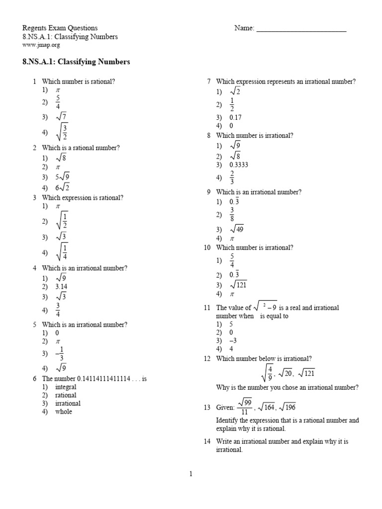 8.NS.A.1. Classifying Numbers | PDF
