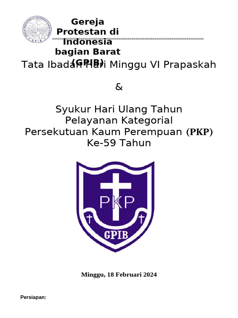 Tata Ibadah HUT PKP GPIB Ke-59 | PDF
