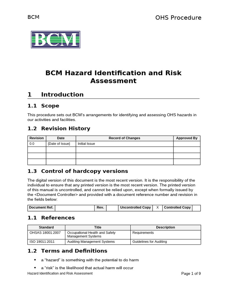 OHS-DOC-06-2 OHS Hazard Identification and Risk Assessment | PDF