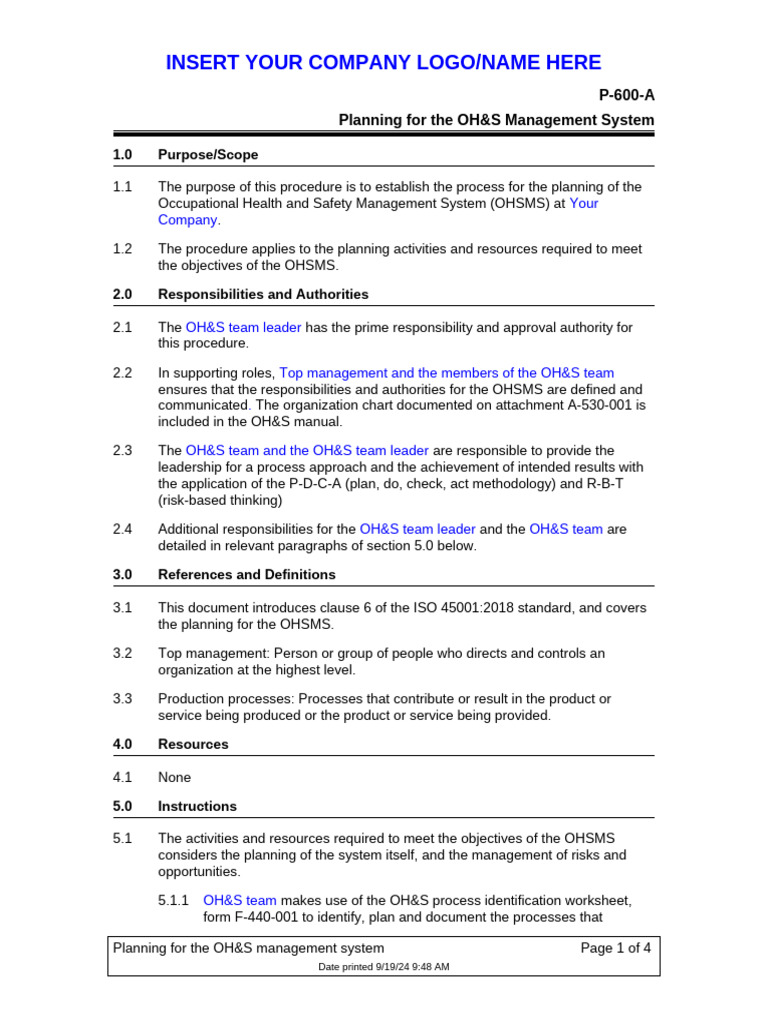P 600 Planning OHS | PDF