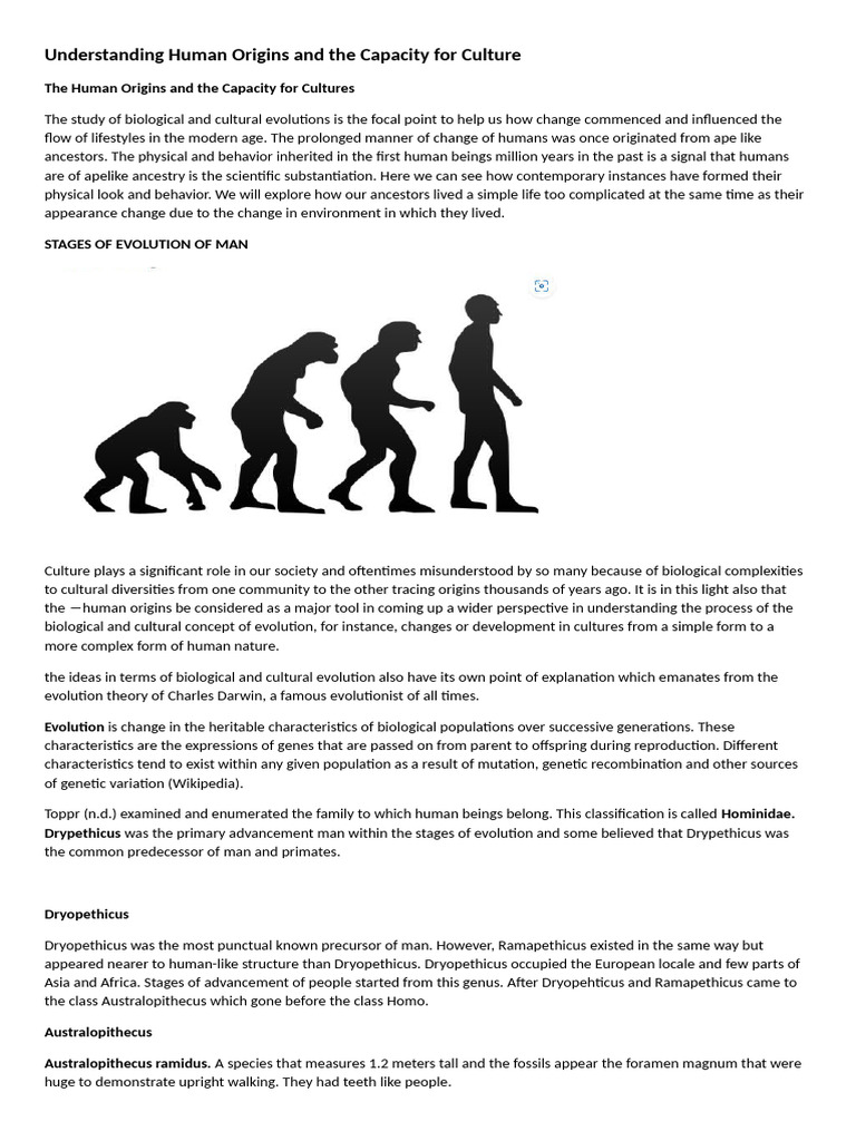 Understanding Human Origins and The Capacity For Culture | PDF | Homo ...