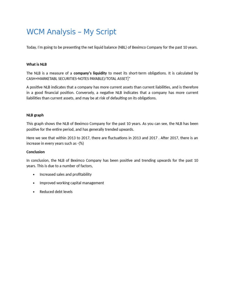 WCM Analysis Presentation | PDF