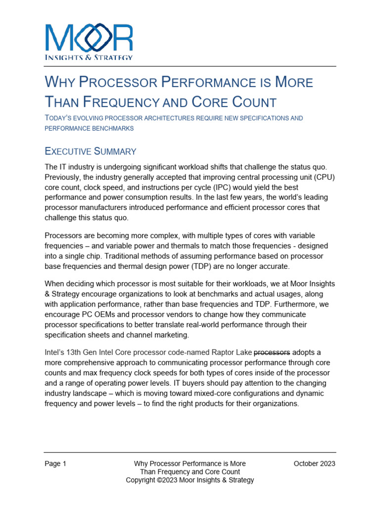 Why Processor Performance Is More Than Frequency And Core Counts V10 13 23 Pdf Multi Core