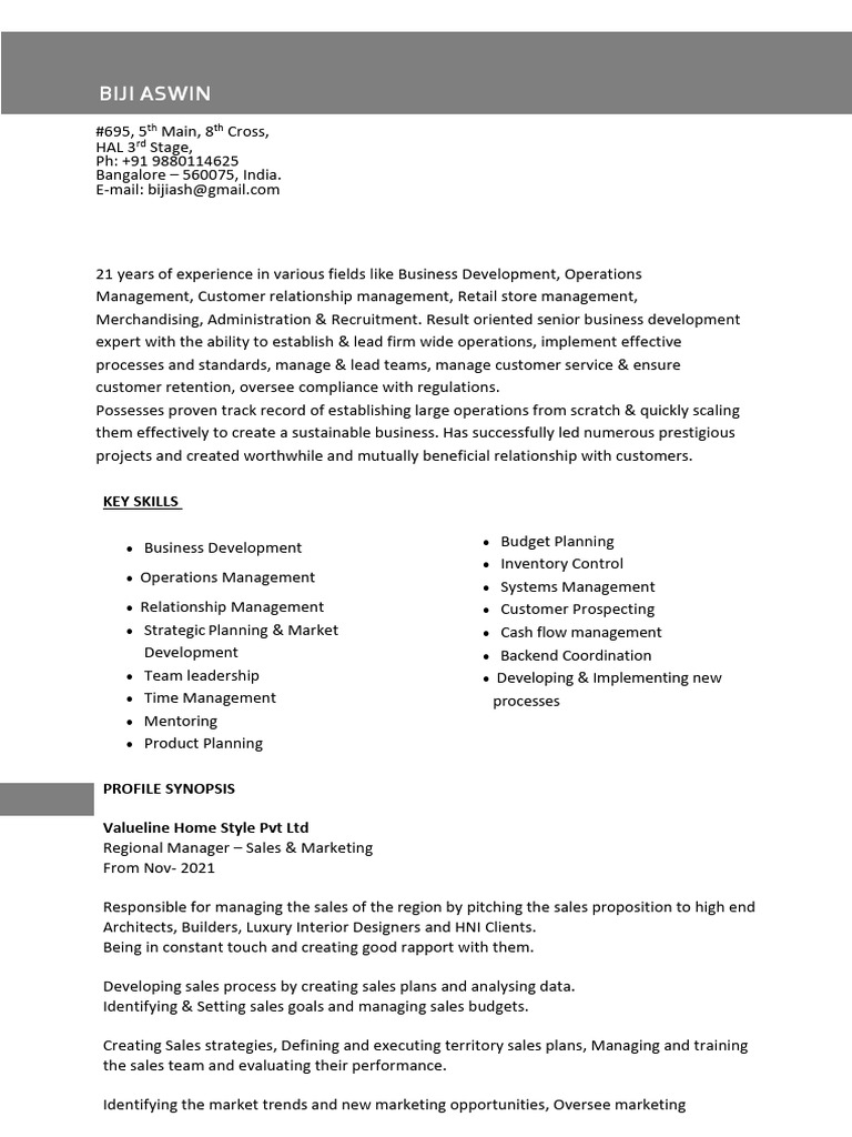 Biji Aswin Resume 2024 | PDF