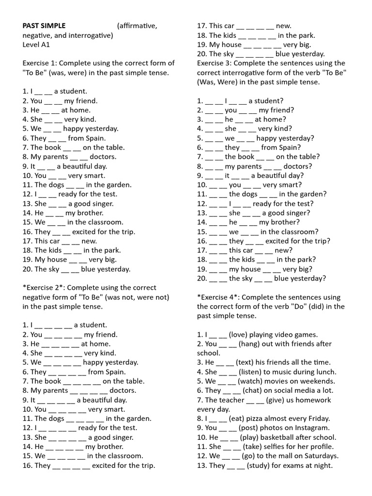 Ficha de Repaso de Pasado Simple | PDF