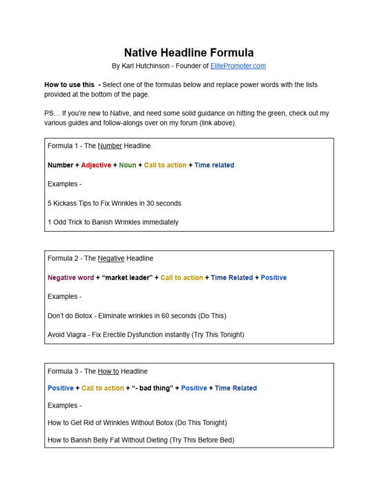 Native Headline Formula | PDF