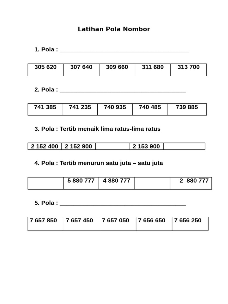 Latihan Pola Nombor | PDF