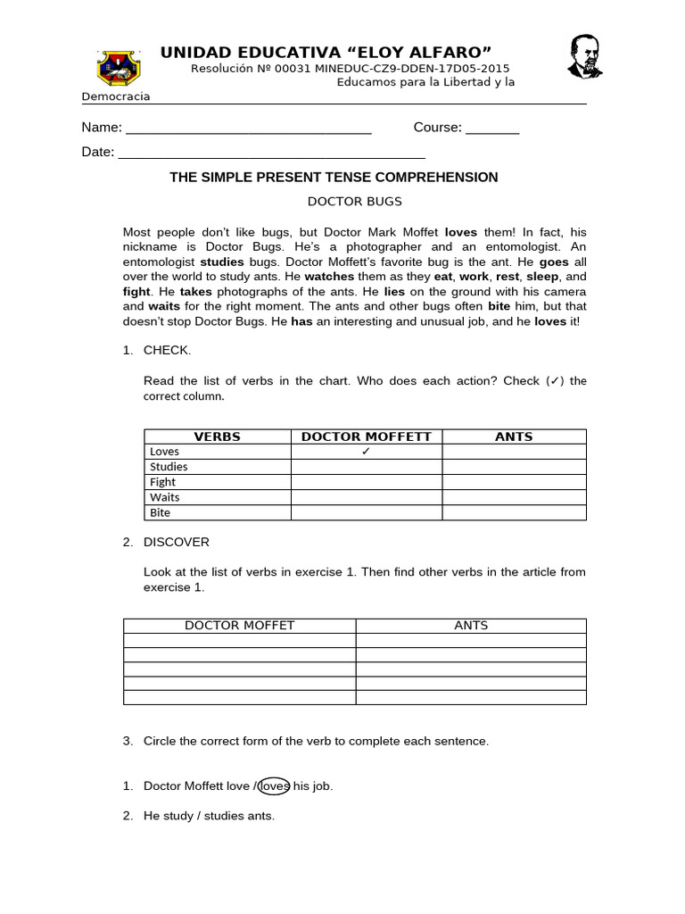 The Simple Present Tense Comprehension | PDF