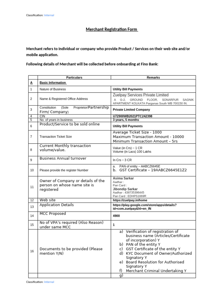 Merchant Registration Form-Zuelpay | PDF