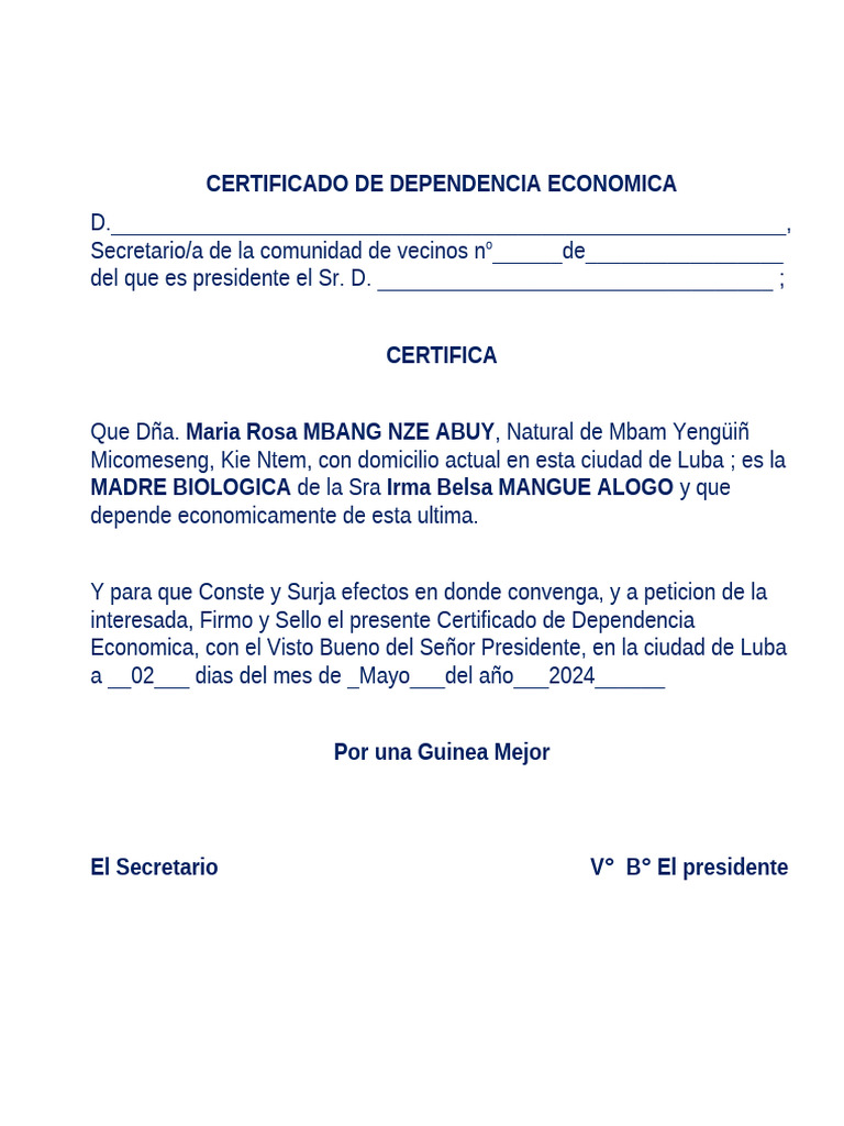 Certificado de Dependencia Economica | PDF