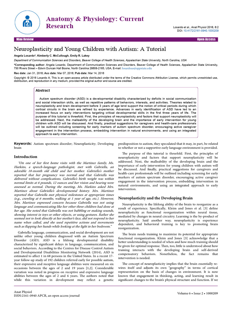Neuroplasticity and Young Children With Autism A Tutorial 2161 0940 ...