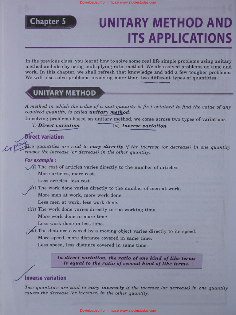ICSE Class 8 Maths Chapter 05 Unitary Method and Its Applications | PDF