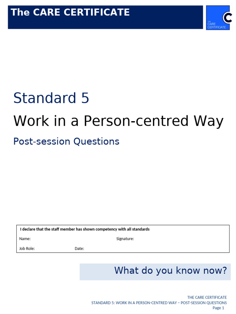 Care Certificate Standard 5 Questions | PDF | Well Being | Privacy