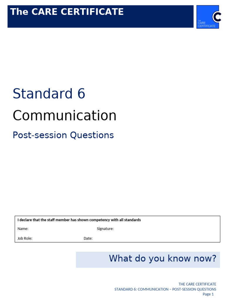 Care Certificate Communication Questions | PDF | Nonverbal ...