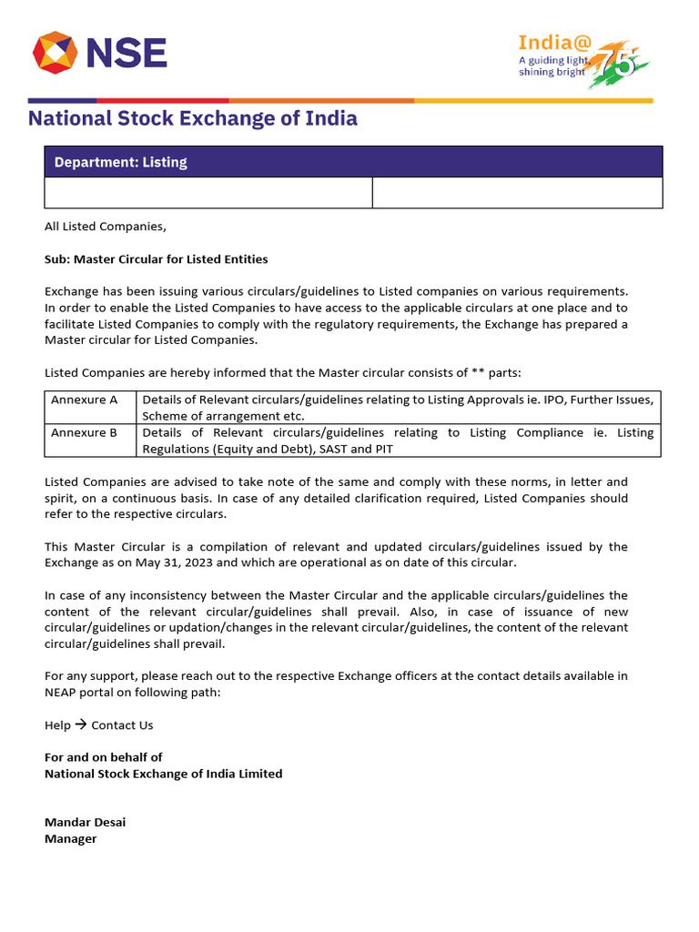 Master Circular | PDF