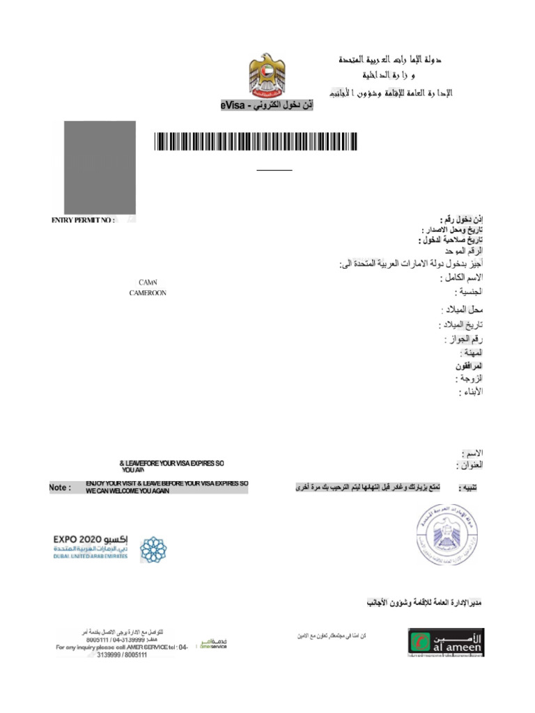 UAE Visit Visa Sample | PDF