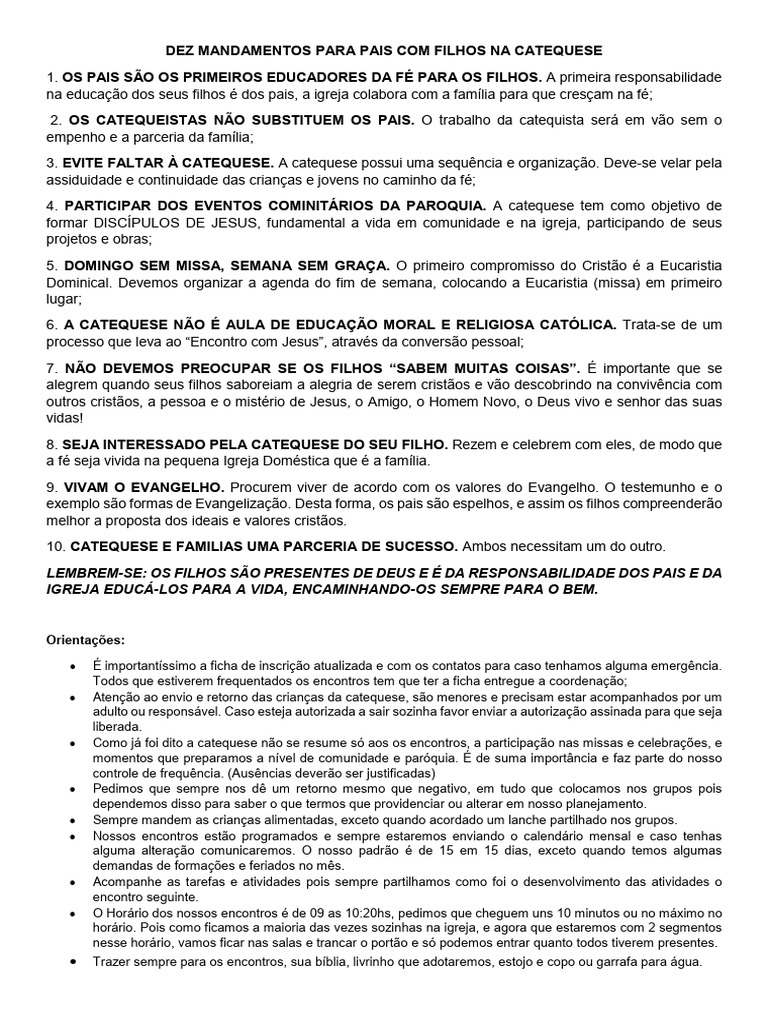 Orientações Da Catequese | PDF