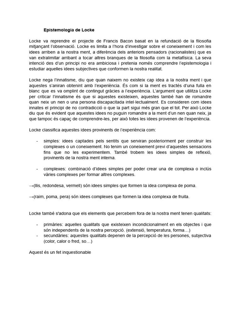 Epistemologia de Locke I Hume | PDF