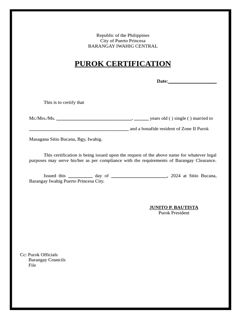 Purok Cert. Zone 2 | PDF