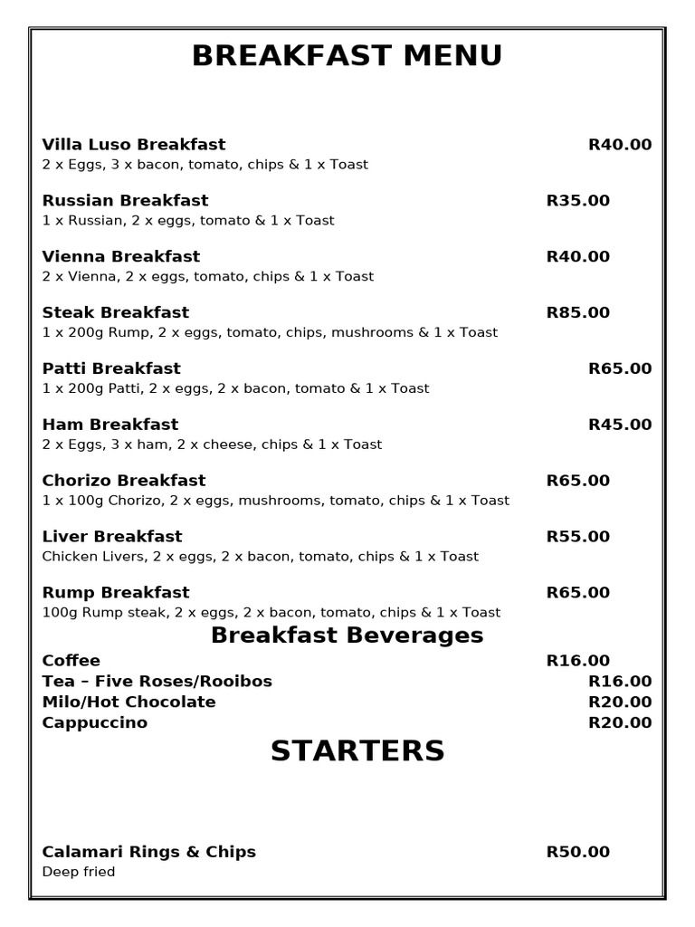 Villa Luso Menu 2017. | PDF