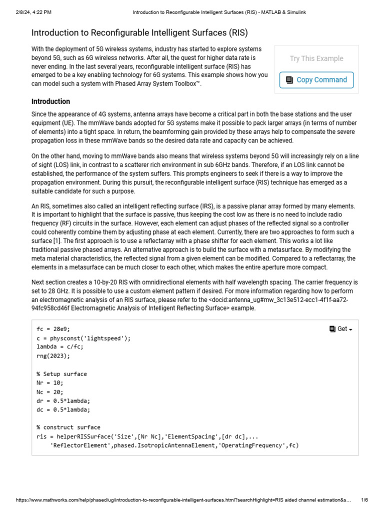 Introduction To Reconfigurable Intelligent Surfaces (RIS) - MATLAB & Simulink | PDF