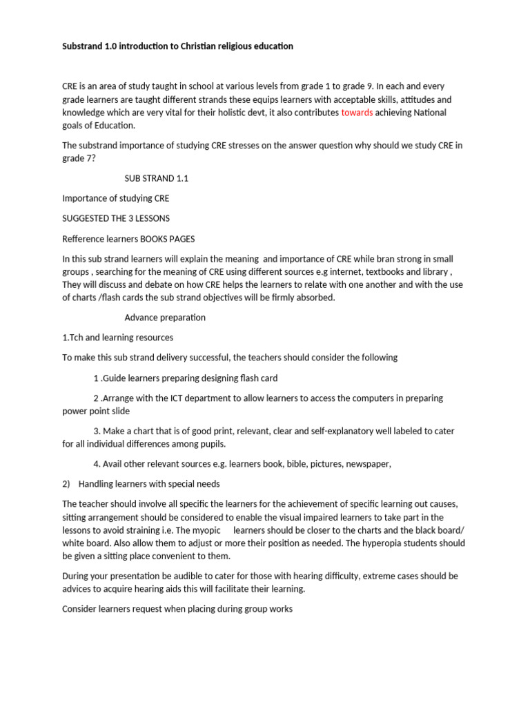 CRE Is An Area of Study Taught in School at Various Levels From Grade 1 To Grade 9 | PDF