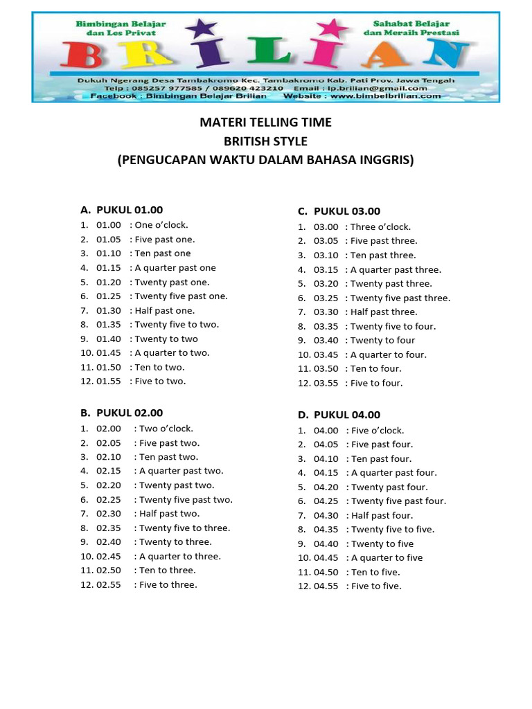 Materi Telling Time British Style | PDF