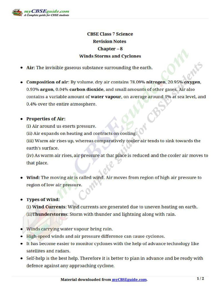 07 Science Key Notes ch08 Winds Storms and Cyclones | PDF