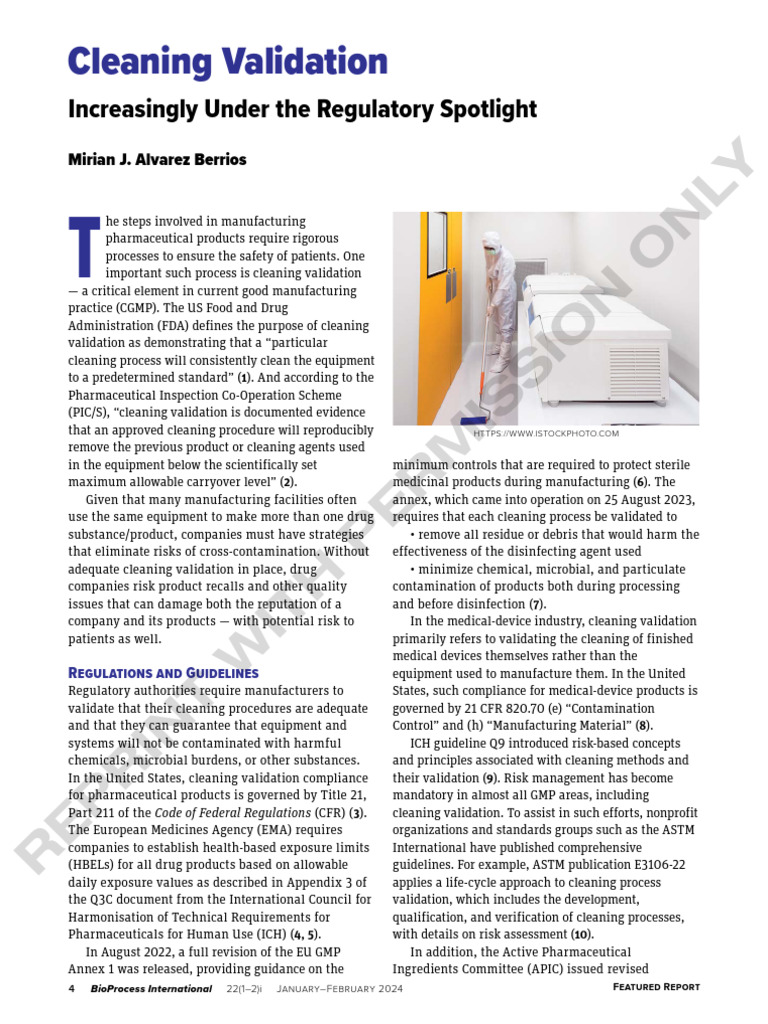 Cleaning Validation Increasingly Under The Regulatory Spotlight | PDF