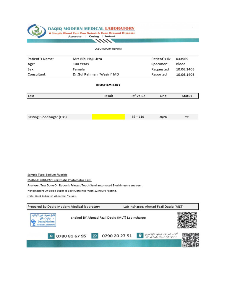 Mrs - Bibi Haji Uzra - fbs.HBA1c.report | PDF