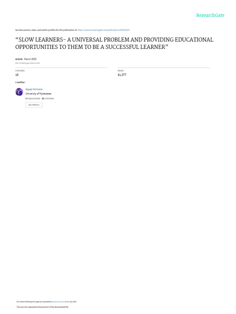 Slow Learners-A Universal Problem and Providing Educational ...