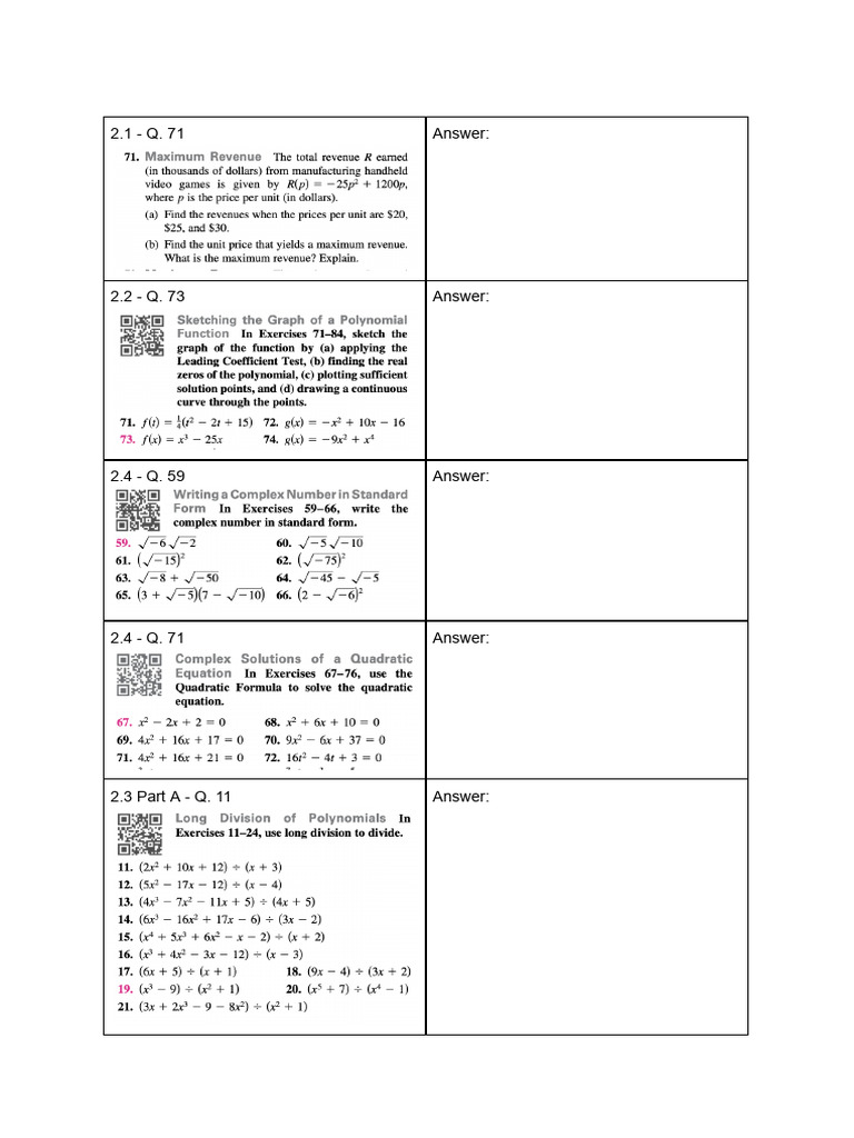 Pre Calc Unit 1 Review Sheet Pdf