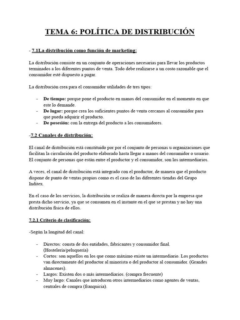 Tema 6 - Política de Distribución | PDF