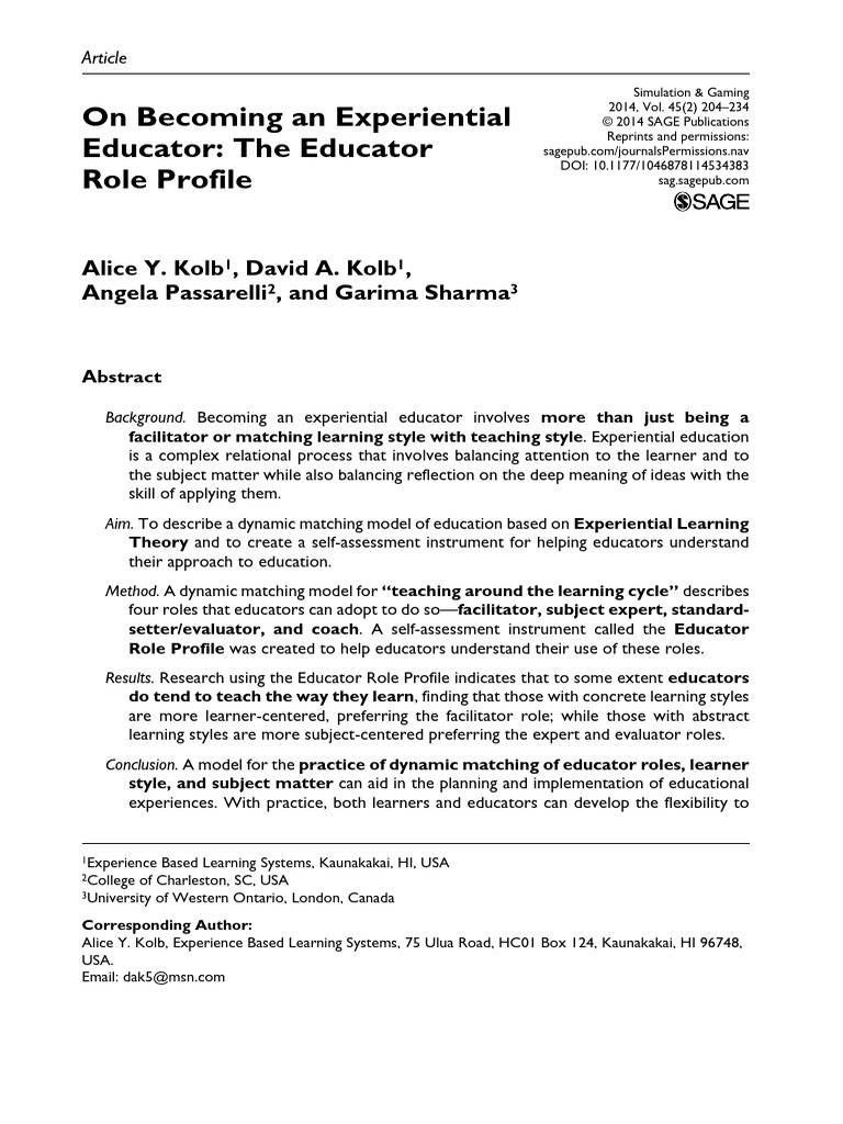 2014 Kolb Experiential Teacher | PDF