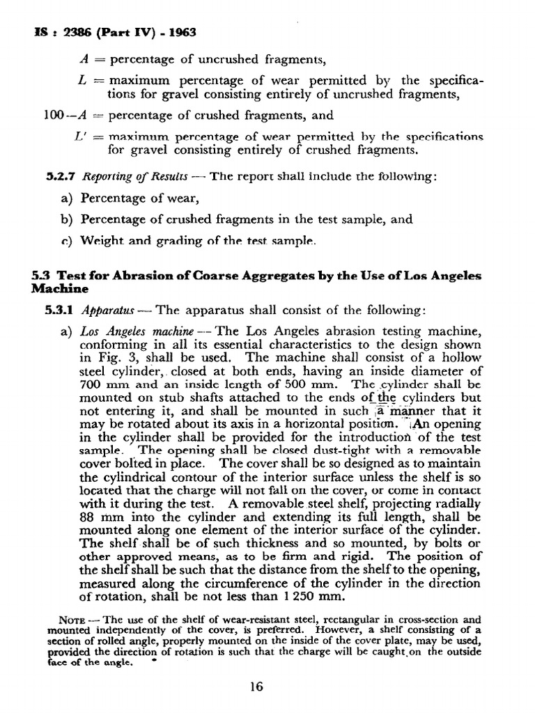 Los Angeles Abrasion - IS 2386 Part 4 | PDF