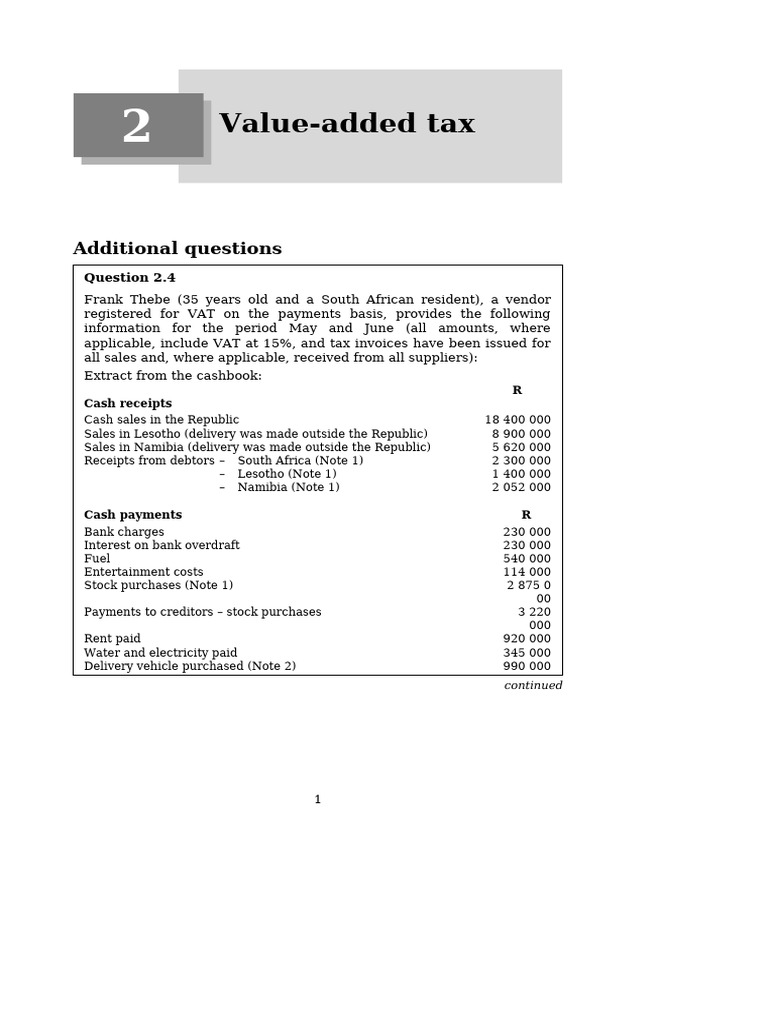 01 BA Chapter 2 VAT Additional Questions 2021 | PDF